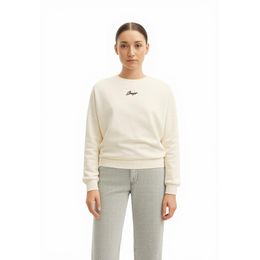 Sweatshirt BOSS Orange "Esweaty Premium Damenmode", Damen, Gr. L (40), open weiß 118, Sweatware, Obermaterial: 100% Baumwolle, unifarben, Rundhals, Rippbündchen, Sweatshirts, im Oversized Look