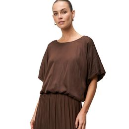 Satinbluse Zero "Damen Satinbluse mit Ballonärmeln", Damen, Gr. 38, braun (chicory coffee), Satin, Obermaterial: 100% Polyester (Recycled). Ärmelfutter: ohne Futter., glänzend, figurumspielend hüftlang, Rundhals, weit elastischer Bund mit innenliegendem Gummizug, Blusen