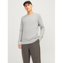 Jack & Jones Rundhalspullover JACK & JONES "JJEPERFECT – Pullover mit pflegeleichter Qualität, Structure Fit", Herren, Gr. S, grau (light grau melange), Strick, Obermaterial: 50% Baumwolle, 50% Polyester, meliert, hüftbedeckend, Rundhals, Bündchen, Pullover, unifarben, modisch, regular fit, Strick, Rundhals