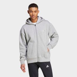 Kapuzensweatshirt adidas Sportswear "M A SZN FL FZ", Herren, Gr. M, grau (medium grau heather), Obermaterial: 70% Baumwolle, 30% Polyester, Sweatshirts, Kapuzenjacke mit Reißverschluss