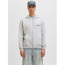 Jack & Jones Kapuzensweatshirt JACK & JONES "JORNORREBRO EMB SWEAT ZIP HOOD NOOS", Jungen, Gr. L, wei&szlig; melange, angeraute Sweatware, Obermaterial: 89% Baumwolle, 11% Polyester, meliert, relaxed fit normal, Rundhals, Rippb&uuml;ndchen, Sweatshirts, mit Stickerei