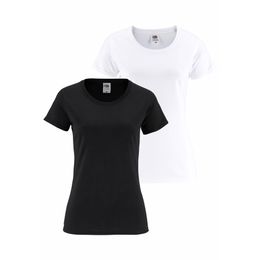 Rundhalsshirt Fruit of the Loom "Lady Fit Premium", Damen, Gr. XS (34), schwarz-weiß (schwarz, weiß), Single Jersey, Obermaterial: 100% Baumwolle, unifarben, Basic, figurbetont, Rundhals, eingesetzt abgesteppte Kante, Shirts