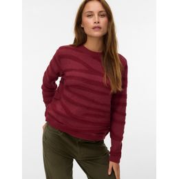 Véro Moda Strickpullover VERO MODA "VMMALOU LS O-NECK PULLOVER BOO", Damen, Gr. S, rot (syrah), Strick, Obermaterial: 100% Polyester, gemustert, unifarben, regular fit, Rundhals, Rippstrickbündchen, Pullover