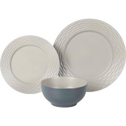 Flamefield Geschirrset Melamin 12-teilig Ripple Sand - Kunststoff und Melamin Geschirr-Sets