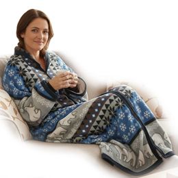 NYVI Ärmeldecke CozyBear - Kuscheldecke mit Ärmeln - TV Blanket mit Reißverschluss für Erwachsene & Kinder - TV Decke mit Ärmeln Farbe:Blau;Anzahl:2