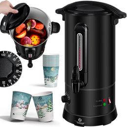 Kesser® Glühweinkessel 10L Edelstahl Inkl. 10x Becher Glühweinkocher mit Thermostat Glühweinautomat Heißgetränkeautomat Wasserkocher Heißwasserspender Einkochautomat Füllstandanzeige Zapfhahn