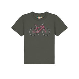 watabout.kids T-Shirt 'Pink Bike' M&auml;dchen Gr&ouml;&szlig;e 98/104 khaki / pink / schwarz / wei&szlig;