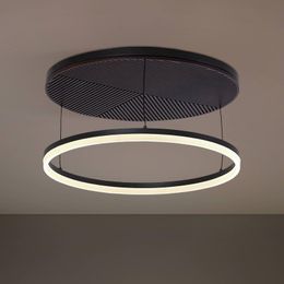 LUCANDE LED-Deckenlampe Orven, schwarz/Holz, Ø50cm, dimmbar