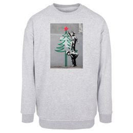 Rundhalspullover Merchcode "Merchcode Banksy - Christmas Tree Crewneck", Herren, Gr. L, grau, 65% Baumwolle, 35% Polyester, mehrfarbig, oversize, ohne Ausschnitt, Pullover