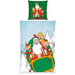 Wendebettwäsche "Weihnachtsmann Co. KG", bunt, B/L: 135cm x 200cm, 1 Stk., 1 Stk., Flanell, B/L: 80cm x 80cm, 2 Stk., Flanell, Obermaterial: 100% Baumwolle, Bettwäsche, mit weihnachtlichem Motiv