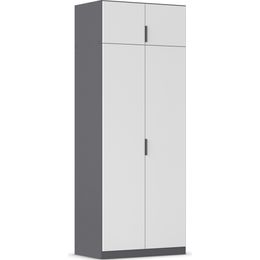 Kleiderschrank Rauch "Drehtürenschrank Schrank Garderobe Ankleide Schlafzimmer LAGOA", graumetallic, alpinweiß, B:91cm H:235cm T:54cm, Holzwerkstoff, Schränke, moderne Kantengriffe aus Metall, optional mit Aufsatz MADE IN GERMANY