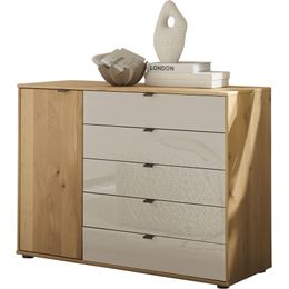 Kombikommode Wiemann "Cardiff Sideboard, Wäscheschrank, teilmassiv Bianco-Eiche, Schubladen", braun, Bianco-Eiche,Front Glas Champagner, Eiche, Sideboards, verschiedenen Ausführungen, inklusive Einlegeboden