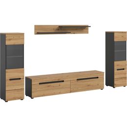 Wohnwand Inosign "REHAT, TOPSELLER, 4-teilig, wahlweise stehend und hängend montierbar", basalt grau, artisan nb, B:272cm H:141cm T:33cm, Spanplatte, Kastenmöbel-Sets, Kombination, Anbauwand, Set, Wohn-Set, Wohnzimmer-Set, Schrankwand