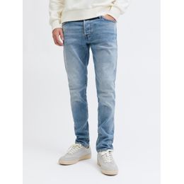 Jack & Jones Slim-fit-Jeans JACK & JONES "JJIGLENN JJCOOPER ST 335 BF", Herren, Gr. 31, Länge 30, light blau denim, Denim/Jeans, Obermaterial: 99% Baumwolle, 1% Elasthan, Abriebeffekte, slim fit knöchellang, Jeans