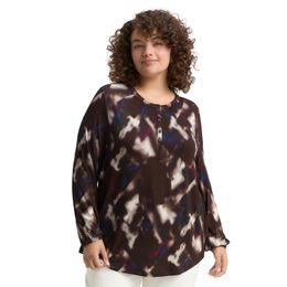 Langarmshirt Tom Tailor PLUS, Damen, Gr. 50, braun blurry argyle, Single Jersey, Obermaterial: 95% Viskose, 5% Elasthan, bedruckt, lässig geschnitten hüftbedeckend, Rundhals, elastischer Bund, Shirts, mit grafischem Muster