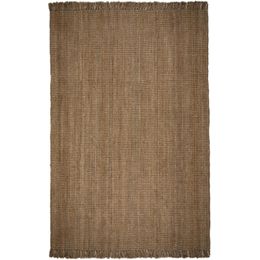 Teppich FLAIR RUGS "Jute Boucle", beige (natur), B:160cm H:7mm L:230cm, Jute, Teppiche, Teppich, aus 100% Jute, mit Fransen, aus Naturfasern
