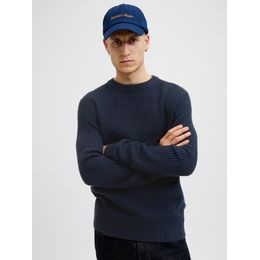 Jack & Jones Strickpullover JACK & JONES "JJGLOBAL KNIT CREW NECK", Herren, Gr. S, sky captain, Strick, Obermaterial: 67% Polyacryl, 33% Baumwolle, unifarben, regular fit, Rundhals, Pullover