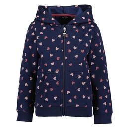 Kapuzensweatjacke Blue Seven, Mädchen, Gr. 122, blau (ultramarin), angeraute Sweatware, Obermaterial: 80% Baumwolle, 20% Polyester, bedruckt, regular fit normal, Rippbündchen, Sweatjacken, im süßen Herzen-Alloverprint