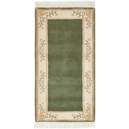 Wollteppich LUXOR living "Giza", grün, B:90cm H:12mm L:160cm, Obermaterial: 100% Wolle, Teppiche, reine Wolle, handgeknüpft, mit Bordüre und Fransen