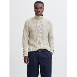 Jack & Jones Rollkragenpullover JACK & JONES "JJPAUL KNIT ROLL NECK", Herren, Gr. M, weiß melange, Strick, Obermaterial: 82% Polyacryl, 18% Baumwolle, meliert, regular fit normal, Pullover