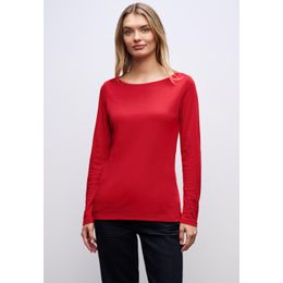 Langarmshirt Street One "Style Lanea", Damen, Gr. 36, racing rot, Jersey, Obermaterial: 50% Baumwolle, 50% Modal. Futter: 100% Baumwolle, unifarben, regular fit normal, U-Boot-Ausschnitt, angesetztes Bündchen, Shirts, mit U-Boot Ausschnitt