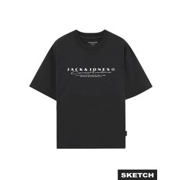 Jack & Jones T-Shirt JACK & JONES "JCOPOINT BRANDING TEE SS CREW NECK FST", Herren, Gr. L, schwarz, Jersey, Obermaterial: 100% Baumwolle, bedruckt, regular fit, Rundhals, Shirts