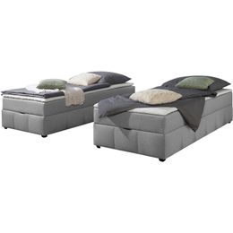 Boxbett Home Affaire, hellgrau, B:94cm L:204cm, Komplettbetten, Boxbett ohne Kopfteil, inkl. Topper