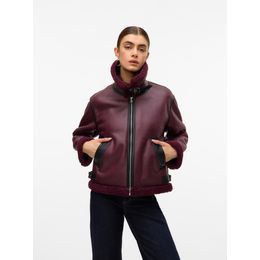 Véro Moda Kurzjacke VERO MODA "VMVIRGINIA SHORT JACKET BOO", Damen, Gr. M, winetasting, Web, Obermaterial: 100% Polyester, unifarben, unifarben mit Farbeinsatz, regular fit, Jacken, farblich abgesetzte Details