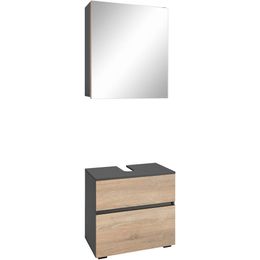Badmöbel-Set Home Affaire "Wisla", grau (anthrazit, eichefarben sonoma), B:60cm H:125cm T:35cm, Spanplatte, Kastenmöbel-Sets, Spiegelschrank, WBU mit Siphonausschnitt u. Push-to-open, Breite 60 cm
