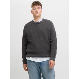 Jack & Jones PlusSize Strickpullover "JJGLOBAL KNIT CREW NECK PLS", Herren, Gr. 4XL, asphalt, Strick, Obermaterial: 67% Polyacryl, 33% Baumwolle, JACK & JONES PLUSSIZE, unifarben, normal, Rundhals, Pullover