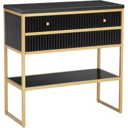 Sideboard LEONIQUE "Fleuriss", schwarz, B:80cm H:80cm T:35cm, Sideboards, Keramikplatte, goldenes Gestell, FSC-zertifiziertem Holz, Breite 80 cm