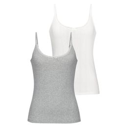Spaghettitop Vivance, Damen, Gr. 32/34, grau meliert, creme, Strick, Obermaterial: 100% Baumwolle, unifarben, körpernah, tiefer Rundhals, Tops, aus weichem Pointelle-Strick mit Spitze
