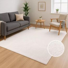 Teppich Carpet City "CALMA 200", weiß, B:80cm H:14mm L:140cm, Obermaterial: 100% Polyester, Teppiche, Kurzflor, Waschbar, Anti-Rutsch, ideal für Wohnzimmer, Schlafzimmer