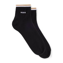 Freizeitsocken BOSS "2P SH Stripe CC", Herren, Gr. 43-46, schwarz (schwarz 001), Baumwollmischung, unifarben mit Farbeinsatz, elastisch, Socken, mit BOSS Schriftzug