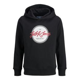 Jack & Jones Kapuzensweatshirt JACK & JONES JUNIOR "JJURBAN SWEAT HOOD JNR", Jungen, Gr. 128, schwarz, angeraute Sweatware, Obermaterial: 70% Baumwolle, 30% Polyester, bedruckt, regular fit normal, Rippbündchen, Sweatshirts