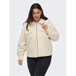 Fleecejacke Only CARMAKOMA "CARMALO SHORT BOUCLE JACKET OTW NOOS", Damen, Gr. 44, beige (pumice stone detail:melange), Web, Obermaterial: 100% Polyester, meliert, regular fit, Jacken