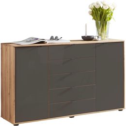 Kombikommode Wiemann "Cardiff Sideboard, Wäscheschrank, teilmassiv Bianco-Eiche, Schubladen", braun, Bianco-Eiche,Front Glasmocca, Eiche, Sideboards, verschiedenen Ausführungen, inklusive Einlegeböden