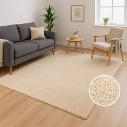 Teppich Carpet City "CALMA 200", beige, B:80cm H:14mm L:140cm, Obermaterial: 100% Polyester, Teppiche, Kurzflor, Waschbar, Anti-Rutsch, ideal für Wohnzimmer, Schlafzimmer