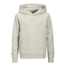 Jack & Jones Kapuzensweatshirt JACK & JONES JUNIOR "JJKENJI SWEAT HOOD JNR", Jungen, Gr. 128, weiß melange, angeraute Sweatware, Obermaterial: 70% Baumwolle, 30% Polyester, unifarben, relaxed fit normal, Rippbündchen, Sweatshirts
