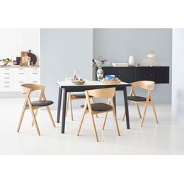 Esstisch HAMMEL FURNITURE "Basic Single, schnell innenliegende Einlegeplatten ausziehbar", schwarz-weiß (weiß, schwarz, schwarz, weiß), B:120cm H:76cm T:80cm, Tischplatte: Weißes Melamin mit Schwarz gebeizte Eichenkante (Mattlack), Gestell: Schwarz gebeizte massive Eiche, Tische, 120(220)x80 cm, Melamin / Massivholz, stabiler dänische Design Tisch
