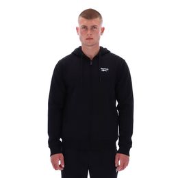 Kapuzensweatjacke Reebok "COLTON SMALL LOGO ZIP THROUGH HOODY", Herren, Gr. L, schwarz, Obermaterial: 60% Baumwolle, 40% Polyester, Sweatjacken