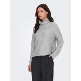 Rollkragenpullover Only "ONLARIZONA LS SEQUINS ROLLNECK PULL KNT", Damen, Gr. S, light grau melange detail:silber sequins, Strick, Obermaterial: 58% Polyacryl, 23% Nylon, 12% Polyester, 5% metallisierte Fasern, 2% Elasthan, meliert, regular fit, Pullover