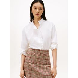 Rüschenbluse Tommy Hilfiger "POPLIN RUFFLE SHIRT", Damen, Gr. 36, weiß (th optic weiß), Web, Obermaterial: 100% Baumwolle, unifarben, Po-bedeckend, Blusen, mit Rüschen Detail