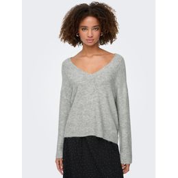Strickpullover Only "ONLARIZONA LS SEQUINS V-NECK PUL KNT", Damen, Gr. L, light grau melange detail:silber sequins, Strick, Obermaterial: 58% Polyacryl, 23% Nylon, 12% Polyester, 5% metallisierte Fasern, 2% Elasthan, meliert, regular fit, V-Ausschnitt, Pullover
