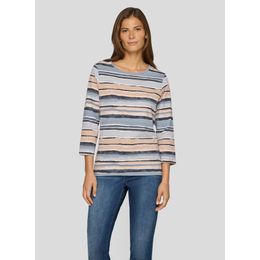 3/4-Arm-Shirt Rabe, Damen, Gr. 38, grau (flanell), Jersey, Obermaterial: 92% Baumwolle, 8% Elasthan, gestreift, tailliert hüftbedeckend, Rundhals, Shirts, in Streifen-Optik