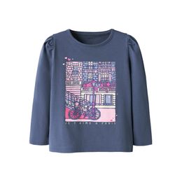 Longtop name it "NMFOLLIA LS TOP PB", Mädchen, Gr. 110, blau (vintage indigo), Jersey, Obermaterial: 95% Baumwolle, 5% Elasthan, bedruckt, normal, Rundhals, Tops