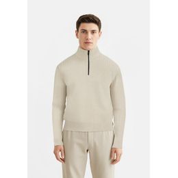 Strickpullover BOSS Orange "Kwinter", Herren, Gr. L, light beige271, Strick, Obermaterial: 40% Schurwolle, 40% Wolle, 20% Polyamid, unifarben, relaxed fit normal, hoch geschlossener Ausschnitt, Bündchen, Pullover, Troyer-Kragen, Rippstrick, relaxed fit