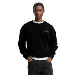 Sweatshirt Tom Tailor Denim, Herren, Gr. S, schwarz, Sweatware, Obermaterial: 70% Baumwolle, 30% Polyester, bedruckt, relaxed fit normal, Rundhals, Bündchen, Sweatshirts, mit Schriftzügen
