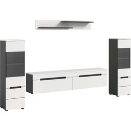 Wohnwand Inosign "REHAT, TOPSELLER, 4-teilig, wahlweise stehend und hängend montierbar", basalt grau, weiß nb, B:272cm H:141cm T:33cm, Spanplatte, Kastenmöbel-Sets, Kombination, Anbauwand, Set, Wohn-Set, Wohnzimmer-Set, Schrankwand