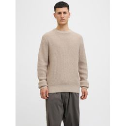 Jack & Jones Strickpullover JACK & JONES "JJGLOBAL KNIT CREW NECK", Herren, Gr. L, moonbeam, Strick, Obermaterial: 67% Polyacryl, 33% Baumwolle, unifarben, regular fit, Rundhals, Pullover